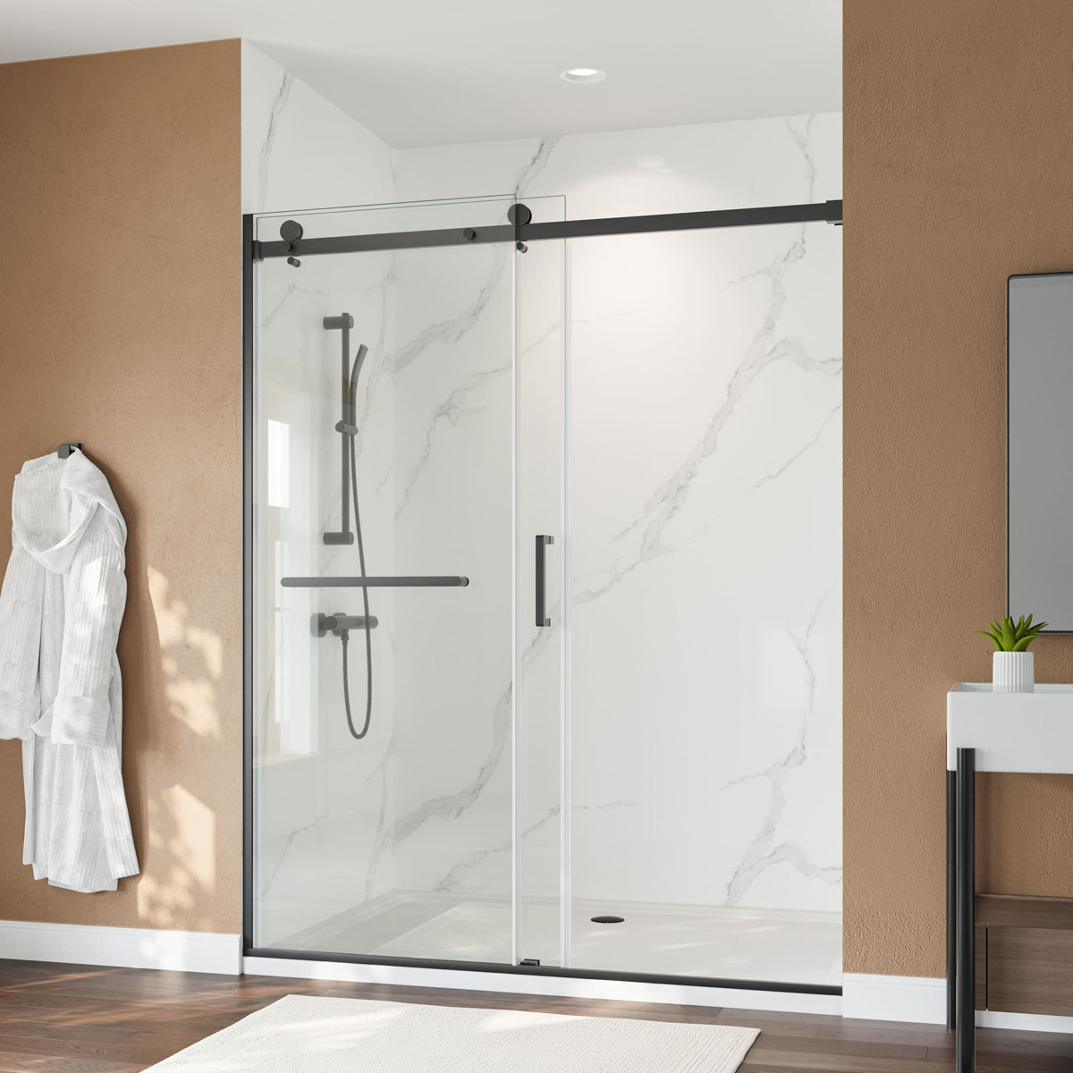 KIKO HOME 56-60" W X 75" H Semi-Frameless Shower Door Sliding Glass Shower Door Walk In Bathroom ...
